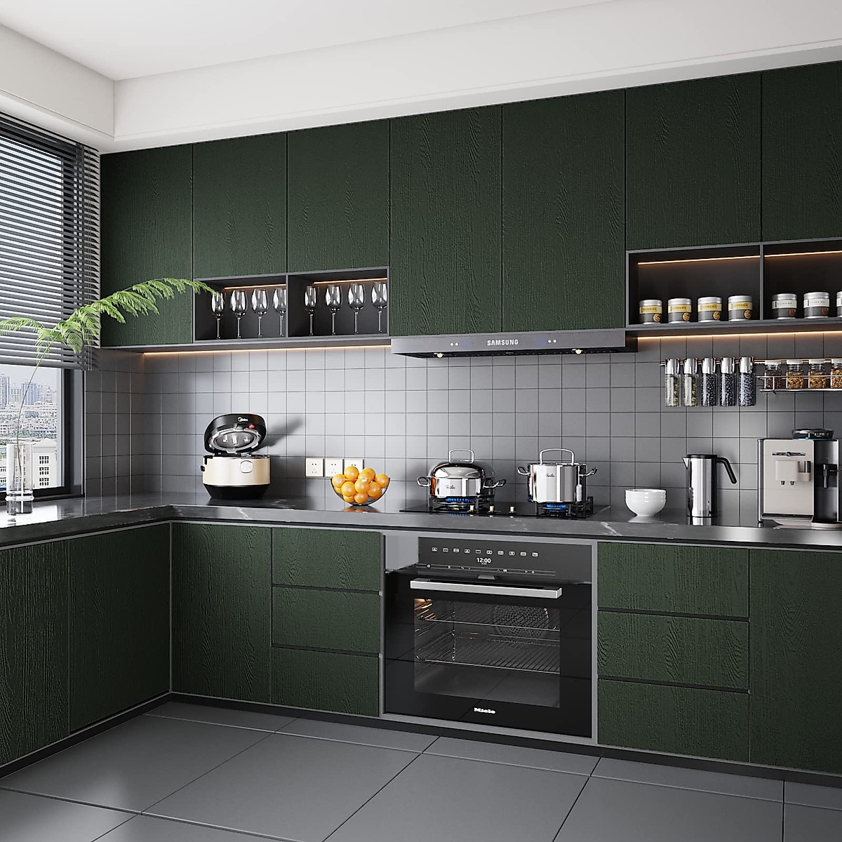 CRE8TIVE Dark Green Wood Contact Paper for Cabinets Faux Wood Wallpaper Peel and Stick Wood Grain Contact Paper Self Adhesive Removable Wood Vinyl Wrap for Bedroom Countertops Lockers Shelves 12"x80"