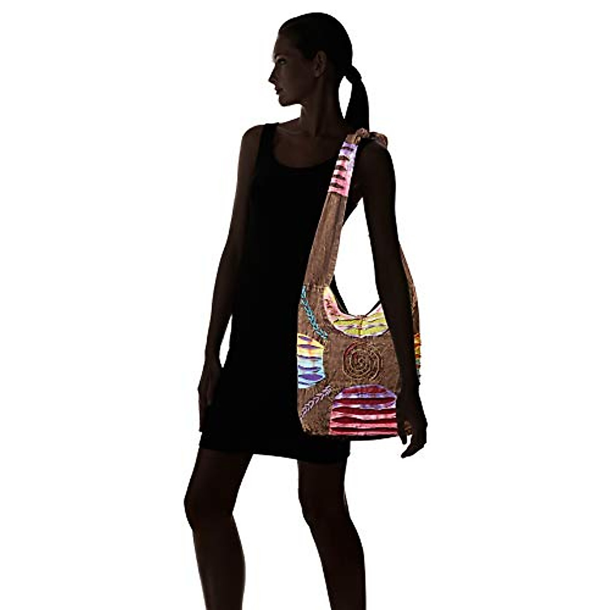 Handbag AND Backpack Bohemian Embroidered Ripped Razor Cut Sling Crossbody Purse in Brown Large