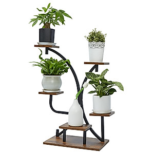 SSYH-WANG 5 Tier Plant Stand Indoor, Tiered Plant Stands Wood Metal For Outdoor Multiple, Flower Shelf Plants Holder Display Rack For Corner Patio Garden Balcony Bedroom Living Room, Brown