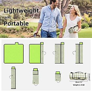 ZAZE Extra Large Picnic Outdoor Blanket, 80''x80'' Waterproof Foldable Blankets Gingham Picnic Mat for Beach, Camping on Grass Picnic Blankets (Green and White)