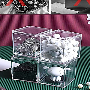 Dayaanee Clear Acrylic Box with Lid, 2 Pack Plastic Square Cube Containers Storage Box 6.7x3.9x5.3Inch/170X10X135mm for Candy Pill and Tiny Jewelry