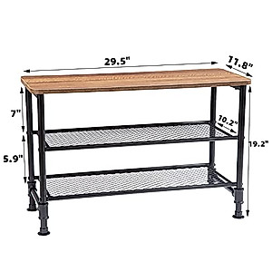 TEAKMAMA 3-Tier Shoe Bench, Shoe Rack, Shoe Shelf Storage Bench with Metal Mesh Shelves and Seat, Wood Free Standing Shoe Organizer for Entryway, Outdoor, Living Room