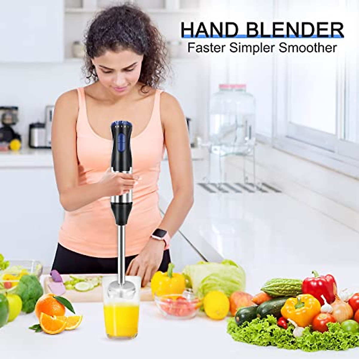 Bemkop Immersion Blender 1000 Watts -Multi-Purpose Handheld Blender with Whisk, Chopping Bowl, Mixing Beaker Attachments, Variable Speed Control