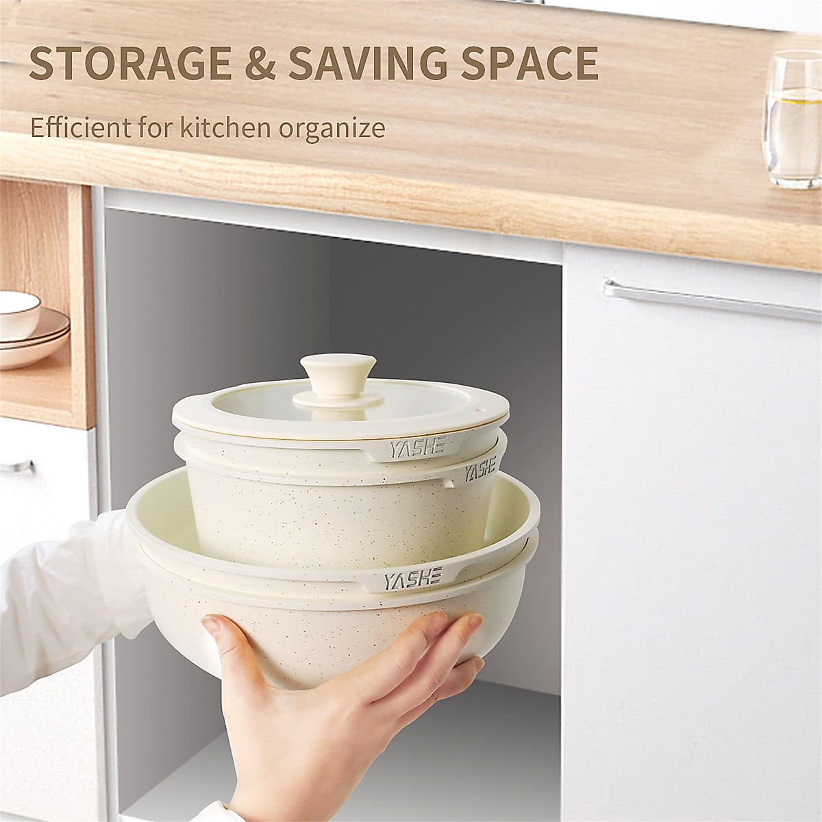 YASHE 13-Pieces Pots and Pans Set Non Stick, Ceramic Kitchen Cookware Set, Detachable Dandle Pots and Pans with Pan Protectors, PFOS and PFOA Free