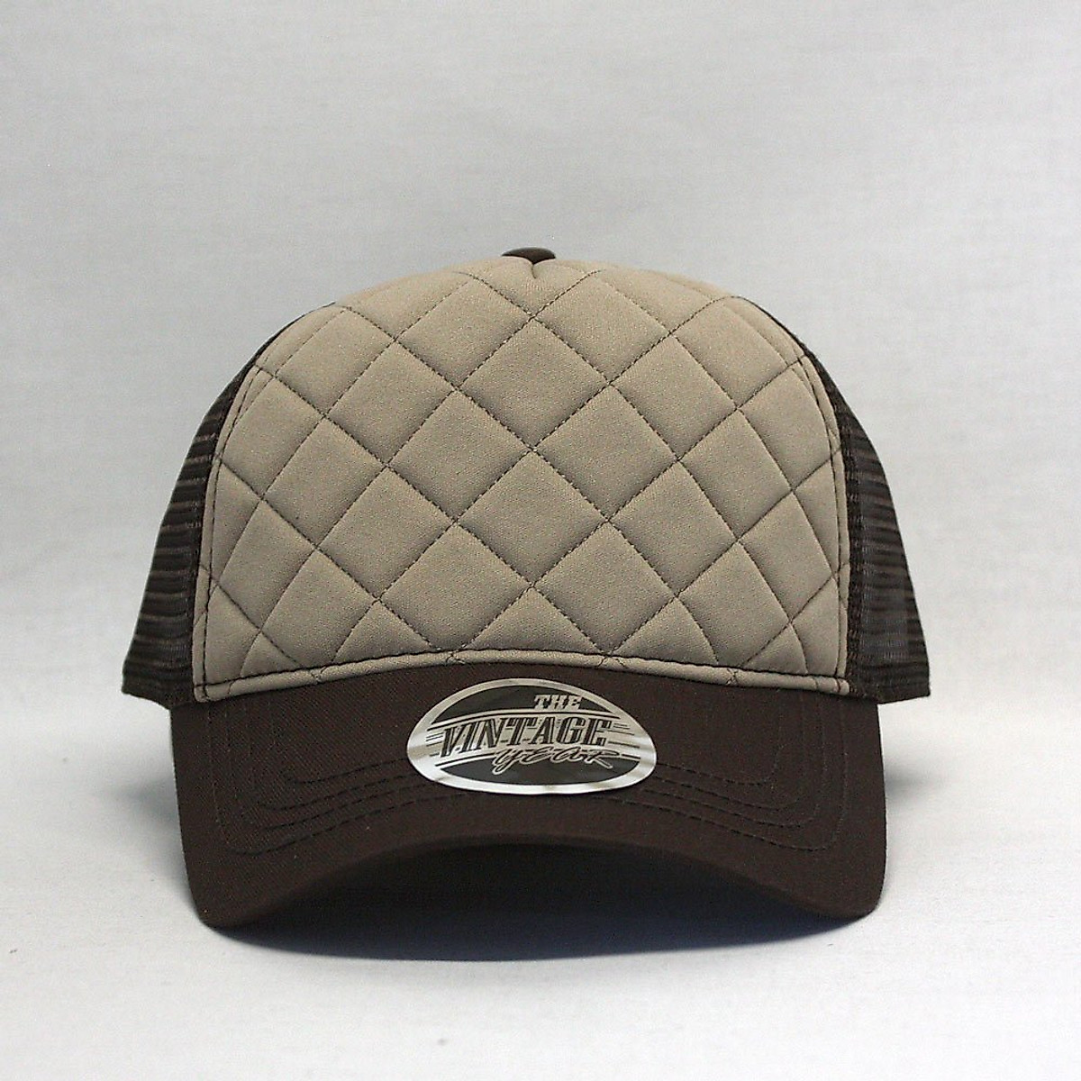 Plain Tone on Tone Cotton Mesh Adjustable Low Profile Baseball Cap Quilt Camo Heather Distressed (Quilt Brown/Khaki/Brown)