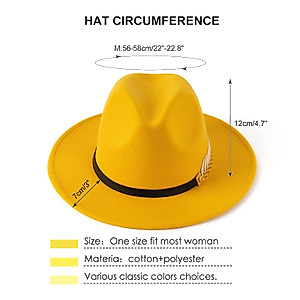 HUDANHUWEI Women's Wide Brim Fedora Panama Hat with Metal Belt Buckle W Yellow