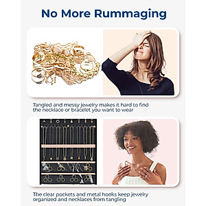 BAGSMART Hanging Jewelry Organizer with Hanger Metal Hooks Double-Sided Jewelry Holder for Organizing Earrings Necklaces Rings Perfect for in Hanging Closet, Wall, Door, 1 Piece, Large, Black