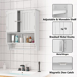 Mino Kesper Bathroom Wall Cabinet, Bathroom Cabinet Wall Mount with 2 Doors and Open Shelf, Over The Toilet Wall Storage Cabinet, Bathroom Medicine Cabinet