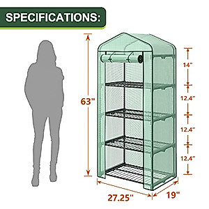 4 Tier Mini Greenhouse Indoor Outdoor with PE Cover and Roll-Up Zipper Door, Portable Waterproof Cloth Greenhouse Tent Grow Seeds & Seedlings, 2.3x1.5x5.3 FT
