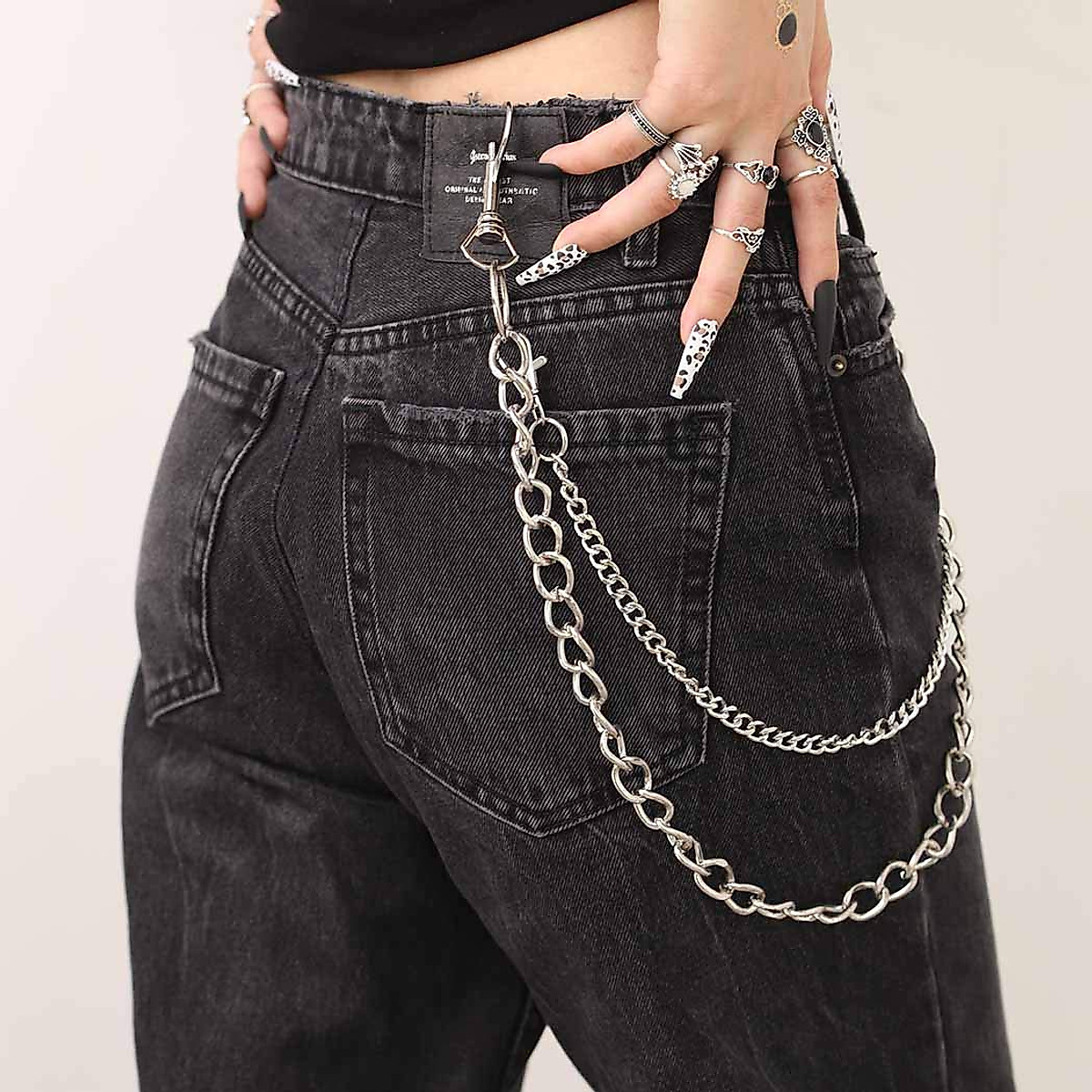 Hip Hop Pants Jean Chain Goth Punk Silver Trousers Chains Biker Heavy Thick Wallet Pocket Chains Silver Keychains Body Jewelry for Men and Women (Silver), Free sizes (1)