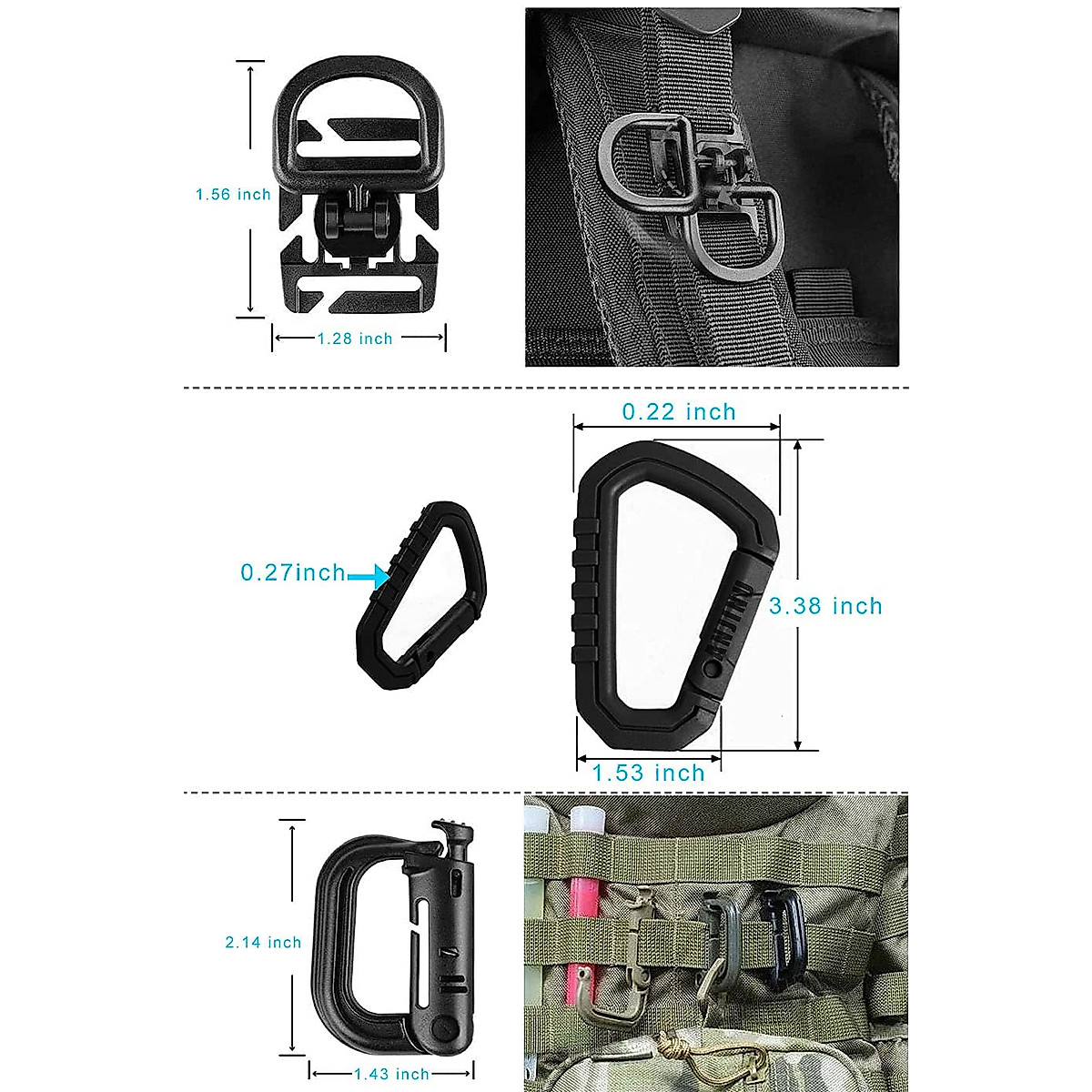 ANJINU Molle Water Bottle Holder, Water Molle Attachments, Molle Water Bottle Pouch, Tactical Backpack Attachment Pouches (Black)