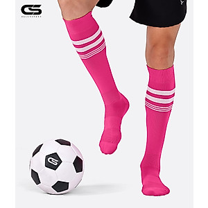 CS CELERSPORT 2 Pack Kids Soccer Socks for Youth Men and Women Sport Softball Socks with Cushion Rose Pink, Small