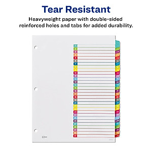 Avery 31-tab Dividers for 3 Ring Binders, Customizable Table of Contents, Multicolor Tabs, 1 Set (11846)