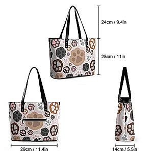 Womens Handbag Paw Print Leather Tote Bag Top Handle Satchel Bags For Lady