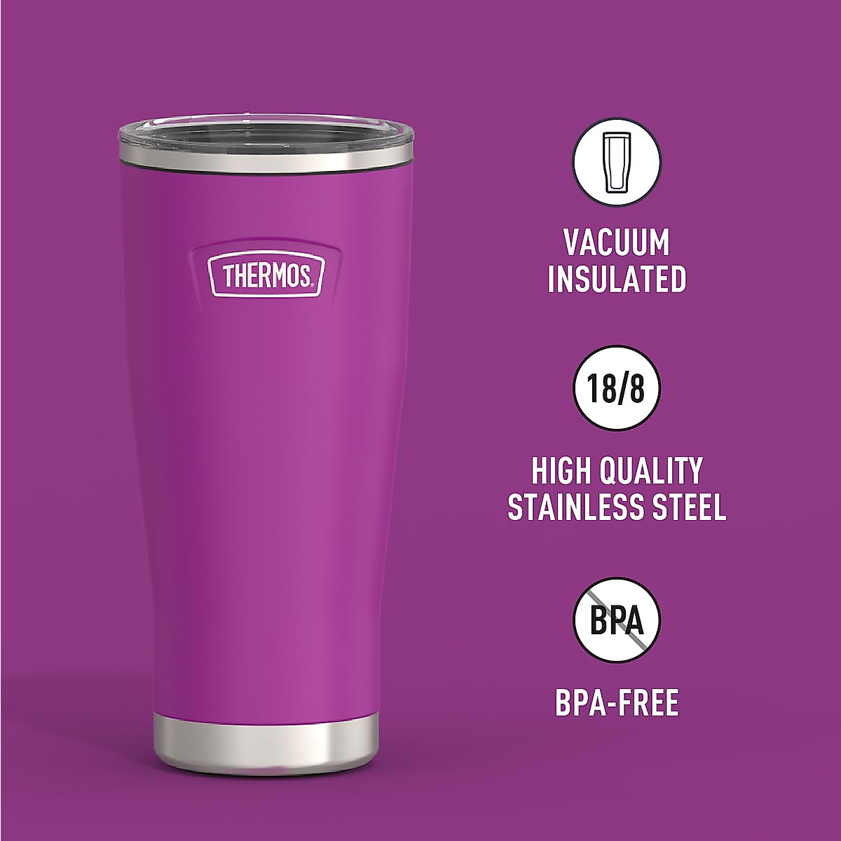 THERMOS ICON SERIES Stainless Steel Cold Tumbler with Slide Lock, 24 Ounce, Plum