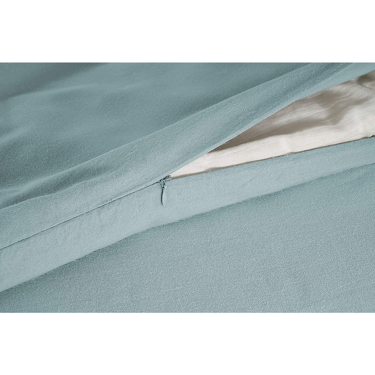 CASA PLATINO 100% Organic Cotton Duvet-Cover Set King Size Cool Blue, Pure Organic Cotton Long Staple Percale Weave Ultra Soft, Breathable, GOTS Certified
