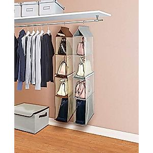 Detachable 6 Compartment Organizer Pouch Hanging Handbag Organizer Purse Bag Collection Storage Holder Wardrobe Closet Space Saving Organizers System For Living Room Bedroom Home Use (Grey)