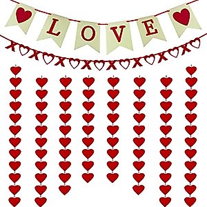 LOVE Heart XO Garlands Banner for Valentine's Day DIY Felt Decorations & 80 PCS Red Hanging String Hearts Birthday Party Flag Wedding/Home/Anniversary Supplies