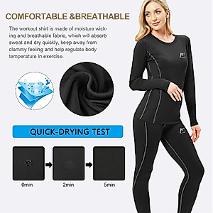 MeetHoo Thermal Underwear for Women, Winter Warm Base Layer Compression Set Fleece Lined Long Johns, Black, Medium