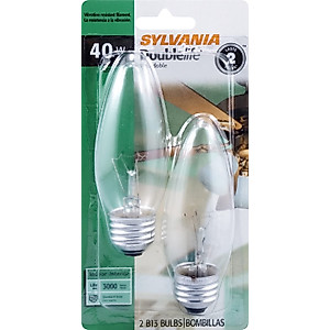SYLVANIA 40W B13 Double Life Incandescent Ceiling Fan Light Bulb, Medium Base, 2850K, Clear - 2 Pack (13369)