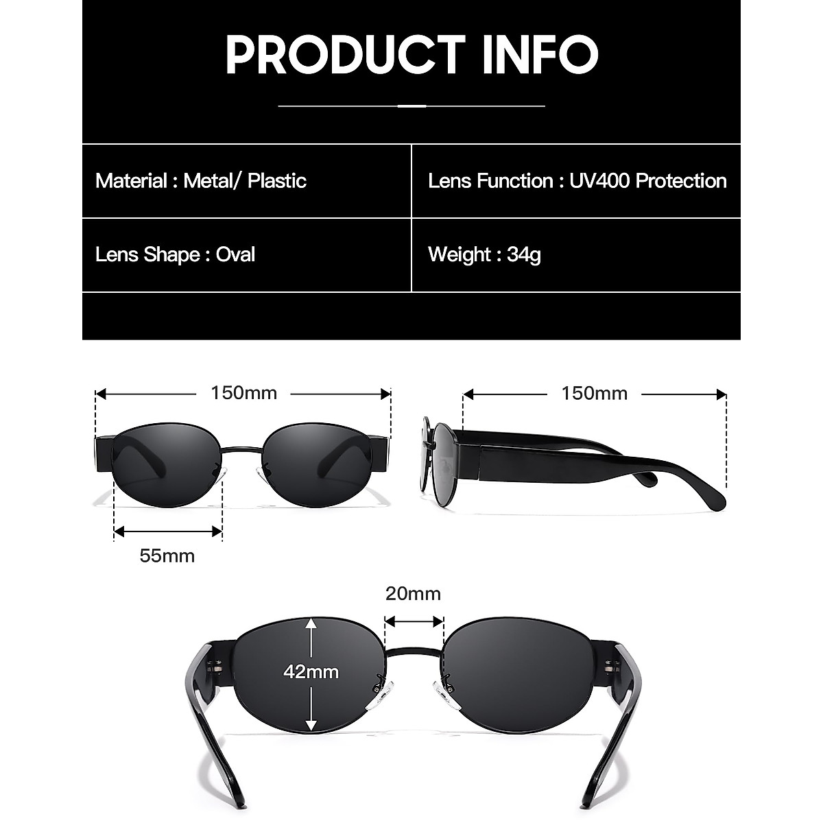 SODQW Retro Oval Sunglasses for Women, 90s Vintage Designer Ladies Shades Trendy Fashion Sun Glasses