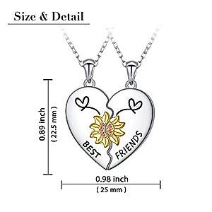 JZMSJF S925 Sterling Silver Best Friends Necklaces Matching Heart Friendship Necklaces for 2 Sunflower BFF Gifts Jewelry Set