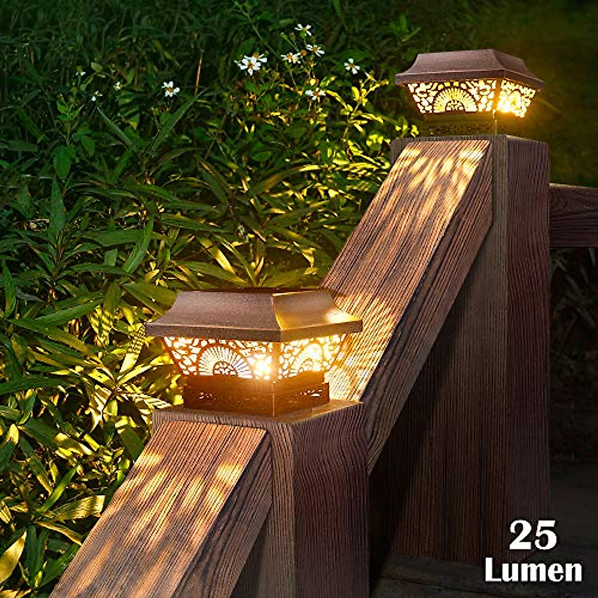 DenicMic Solar Post Lights 2 Pack Solar Post Cap Lights Outdoor Waterproof Metal Warm White LED Lighting 25 Lumen for 3.5x3.5 4x4 5x5 Wooden Fence Posts, Deck Rail, Yard, Patio, Garden (Copper)