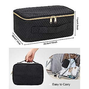 Relavel Travel Makeup Bag, Large Cosmetic Organizer Case Travel Toiletry Storage Train Case for Women and Girls, with Brush Compartment and Easy to Clean Lining, Black