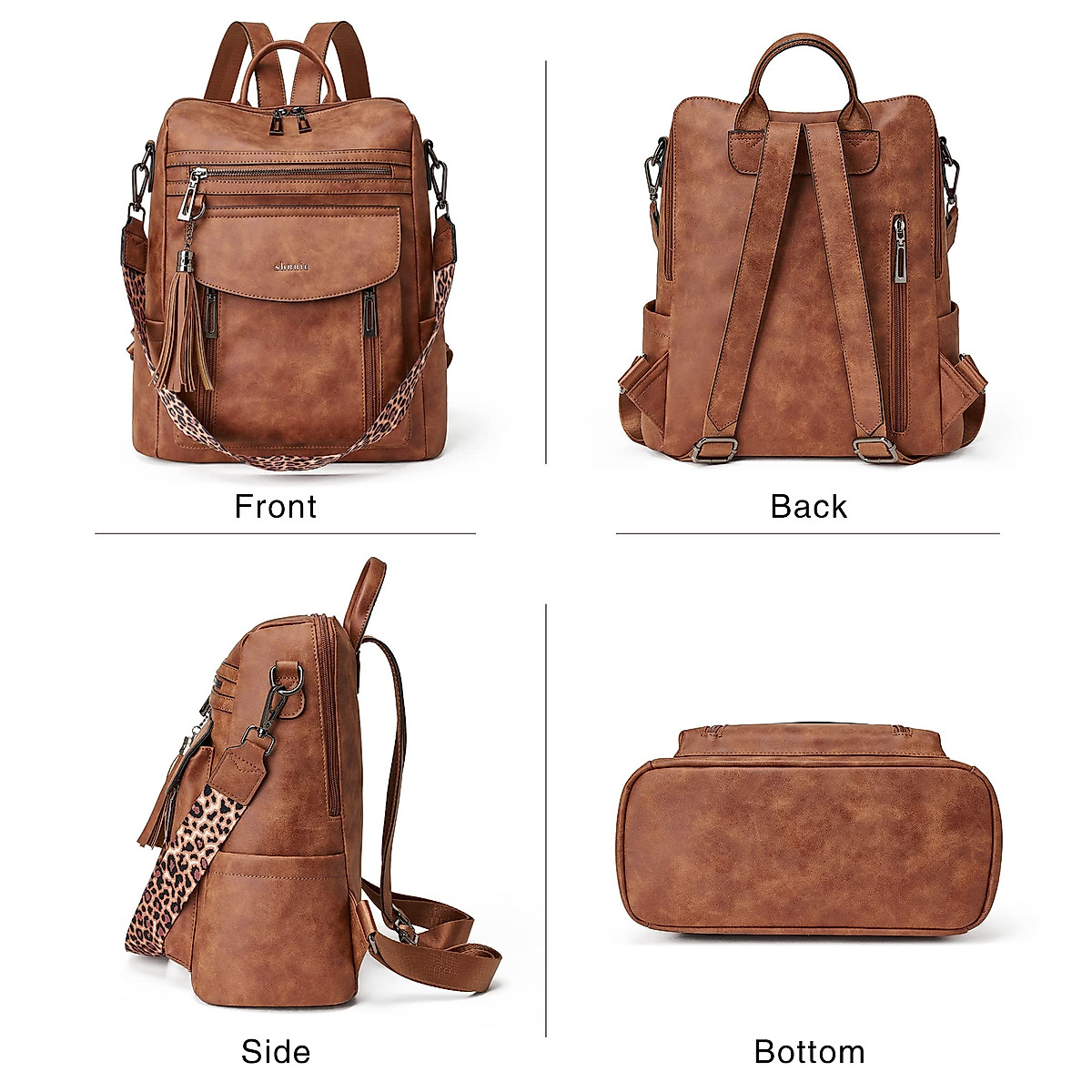 Shrrie Backpack Purse for Women Fashion Leather Backpack Purse Designer Travel Backpack Convertible Shoulder Bag with Wristlet