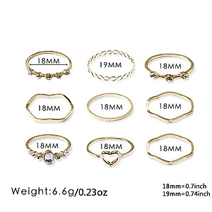 GRAEEN Knuckle Rings Index Finger Rings Hollow Love Rose Gold Ring Sets for Women (Pack of 9) (Style 1)