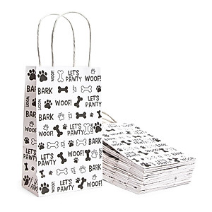 BLUE PANDA Dog Gift Bags with Handles, Lets Pawty, Woof, Bark (13.2 In, 24 Pack)