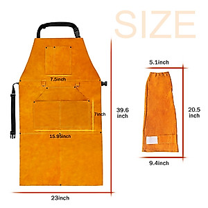 LIZMOF Welding Apron& Sleeves, Leather Apron for Men& Women, Woodworking Apron for Blacksmith, Heat & Flame Resistant Tool Apron, Heavy Duty Cowhide Leather Work Apron, 23" x 39.6"