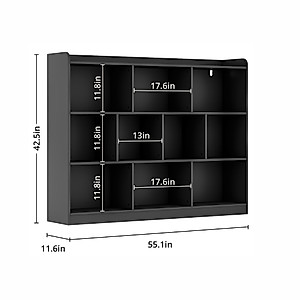 DIYART Black Bookshelf, Wood Bookcase with 3 Tier Open Shelves, 10-Cube Minimalist Storage Shelf for Living Room, Bedroom, 55.1" W x 42.5" H