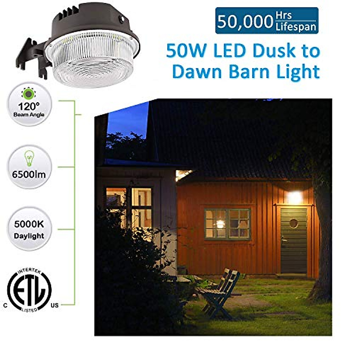 SZGMJIA 1pk Dusk to Dawn 70w LED Barn Light and 2pk Dusk to Dawn 50w LED Barn Lights
