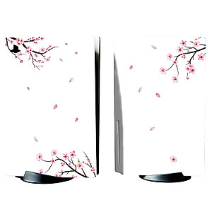 PlayVital Skin Decal for ps5 Console Disc Edition, Full Set Sticker Wrap Vinyl Decal Cover for ps5 Controller & Charging Station & Headset & Media Remote - Falling Cherry Blossom