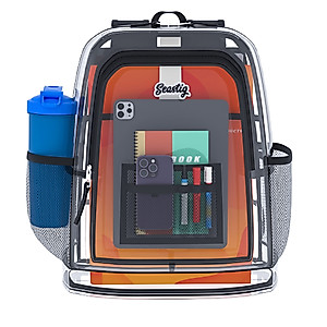 seastig Clear Backpack Heavy Duty TPU Transparent Bag Clear Bag Stadium Approved See Through Backpack for School, Work, College