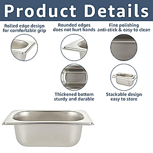 Oungy 8 Pack Hotel Pans 1/9 Size 2 1/2 Inch Deep Anti Clogging Stainless Steel Chafing Steam Table Pans Commercial Catering Storage Metal Food Pan for Hotel Restaurant Buffet