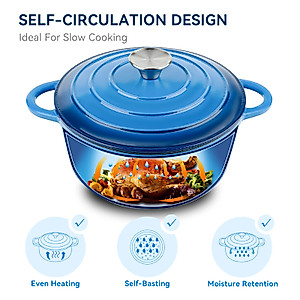 Miereirl 4.5 QT Enameled Dutch Oven Pot with Lid, Cast Iron Dutch Oven with Dual Handles for Bread Baking, Cooking, Non-stick Enamel Coated Cookware (Dark Blue)