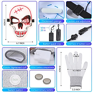OceanWings Halloween LED Mask with Gloves Light up Costumes Scary Mask for Party Supplies Favor(Red&Gloves)