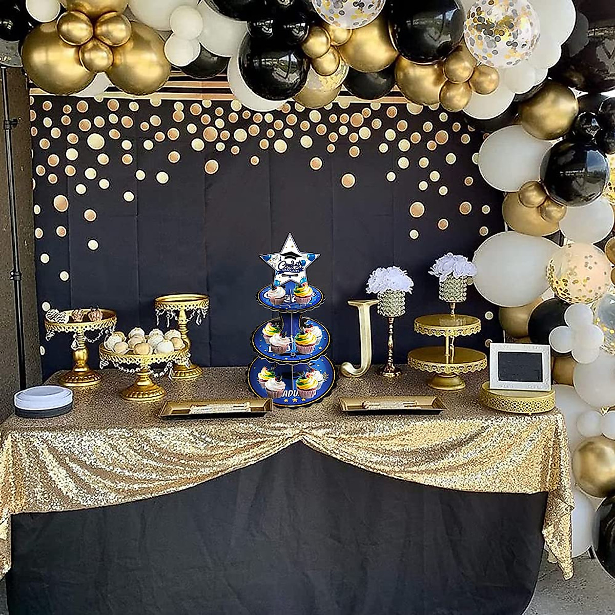 Hying Graduation Cupcake Stands 2024 for Dessert Table Party, 3 Tire Round Cardboard Dessert Stand 2024 Blue for Graduation Party Favors Supplies 2024 Cupcake Tower Display Congrats Grad 2024