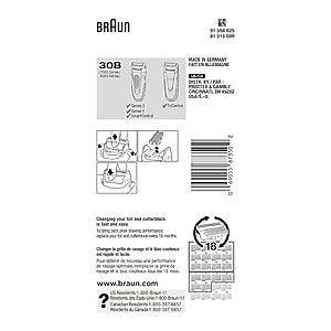 Braun Series 3 Old Generation Electric Shaver Replacement Head - 30B - Compatible with Electric Razors SmartControl, TriControl, 340, 330, 320, 310, 300
