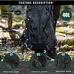 WolfWarriorX Backpack for Men Laptop Backpacks - for Hiking Outdoor Sports Black