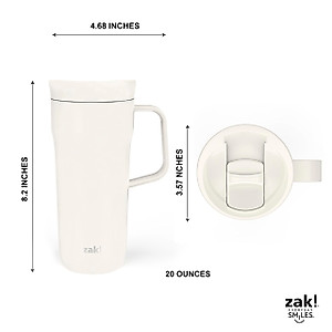 Zak Designs Harmony Tumbler for Travel or At Home, 20oz Recycled Stainless Steel is Splash-Proof and Vacuum Insulated with Slide Lid and Handle (Cream White)