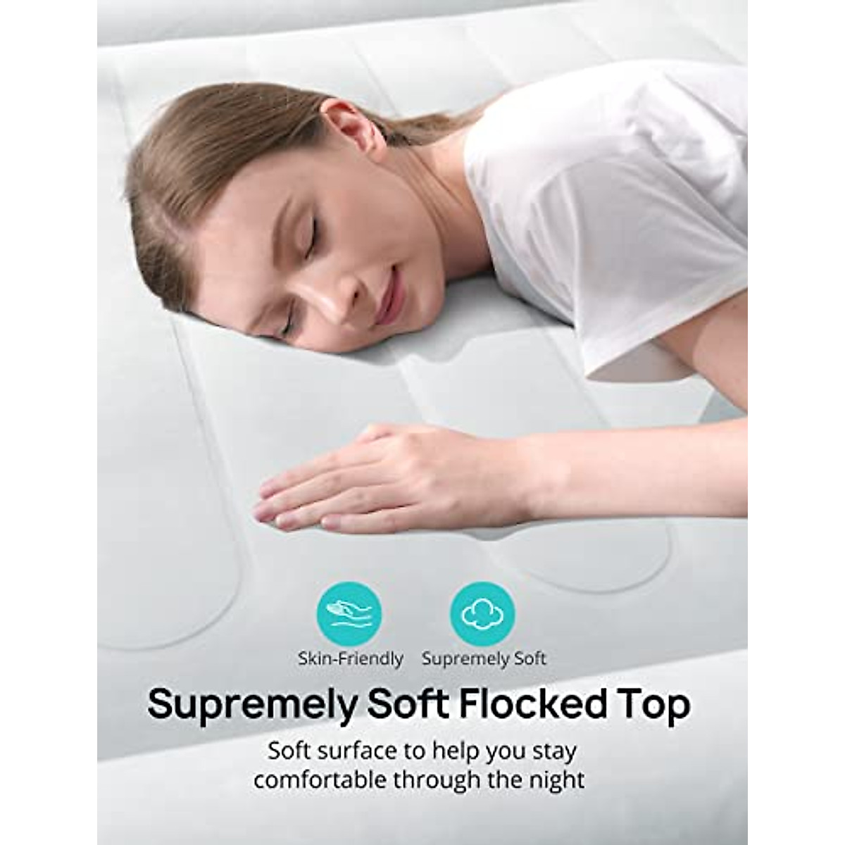 Evajoy Full Size Air Mattress with Built in Pump, 18'' Inflatable Luxury Double High Blow Up Mattress, Easy to Inflate/Quick Set Bed, Durable Portable Waterproof Blue & Grey (EJ-HF001)