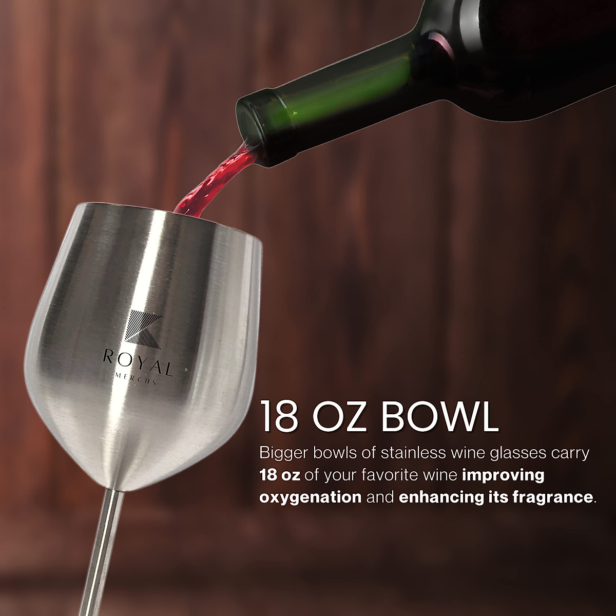 Royal Merchs Stainless Steel Wine Glass 2 pack - Matte Stainless Steel Wine Glasses - Silver Wine Glasses - Metal Wine Glass - Wine Glass Stainless Steel - Stainless Steel Wine Glass Duce