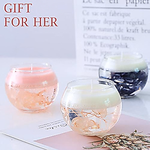 Trooweal Floral Scented Candles with Dried Flowers, Aesthetic Decorative Candles Gifts for Women, Terrarium Candle, Birthday Mothers Day Gifts, Pink