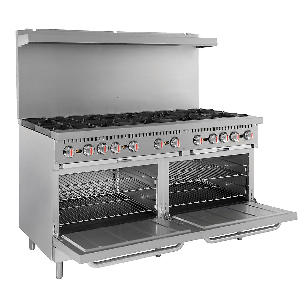 Kratos Commercial Gas Range and Oven - 10 Burners and 2 Full Sized Ovens, Liquid Propane Powered, 360,000 Total BTU Output, 60"W, (29Y-045-LP)