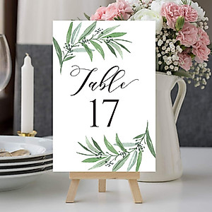 1-25 Greenery Eucalyptus Table Number Double Sided Signs For Wedding Reception, Restaurant Birthday Party Calligraphy Printed Numbered Card Centerpiece Decoration Setting Reusable Frame Stand 4x6 Size