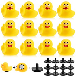 Lenwen 12 Set Middle Finger Rubber Ducks with Mount Yellow Funny Mini Rubber Duck for Car with Black Plastic Plug for Car Dashboard Decorations Accessories