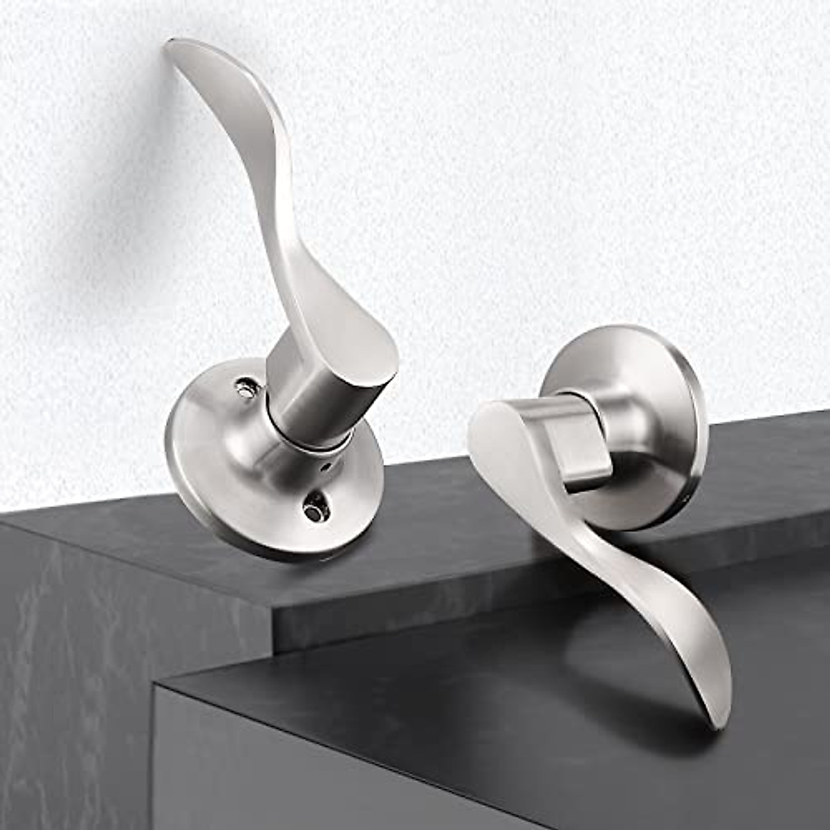 GOBEKOR 6 Pack Passage Lever Door Handle Brushed Nickel Wave Door Levers Interior Door Handles for Closet Keyless Indoor Door Locks